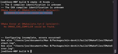 building min on macos no cmake c compiler could be found dev forum