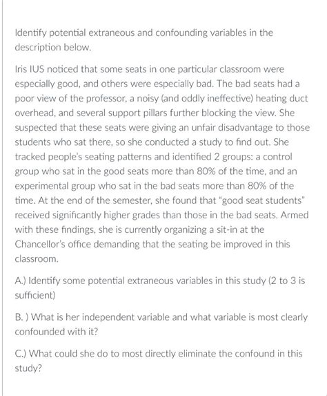 Solved Identify Potential Extraneous And Confounding