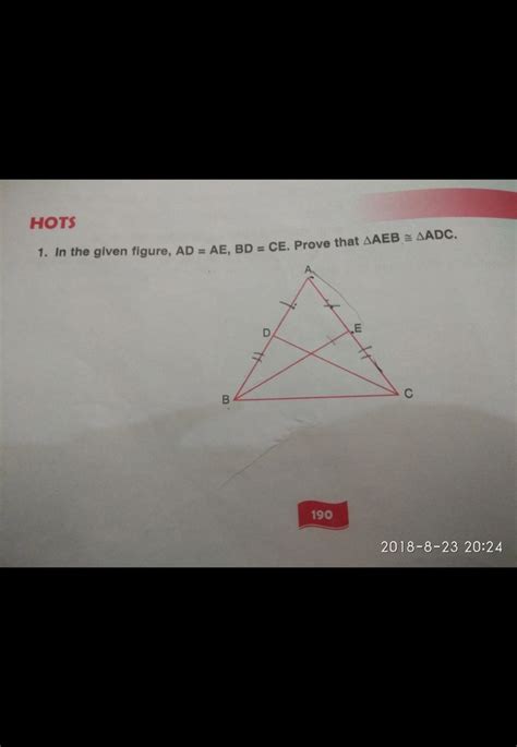 In The Given Figure Ad Ae Bd Ce Prove That Triangle Aeb Is Congruent To