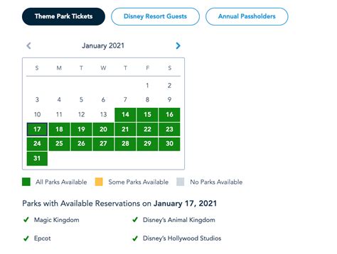 disney world park hours and park pass availability for the week of