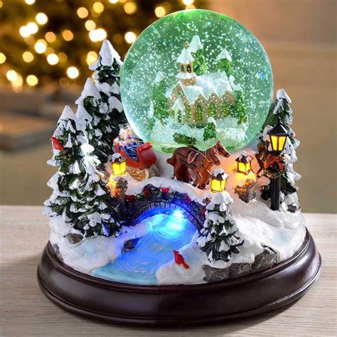 30 cm village scene musical animated snow globe christmas decoration