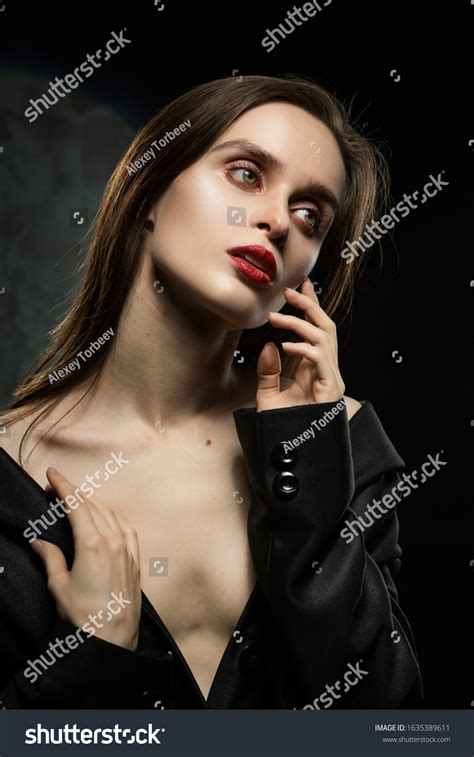 Photo De Stock Beautiful Braless Slim Girl Wearing Unbuttoned