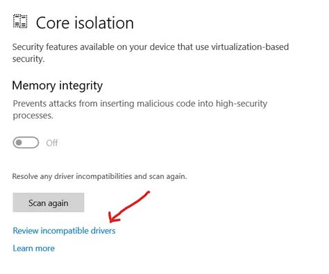 fix to enable memory integrity core isolation in windows 10 on surface