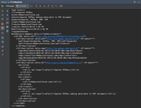 apache pdfbox adding meta data to pdf document