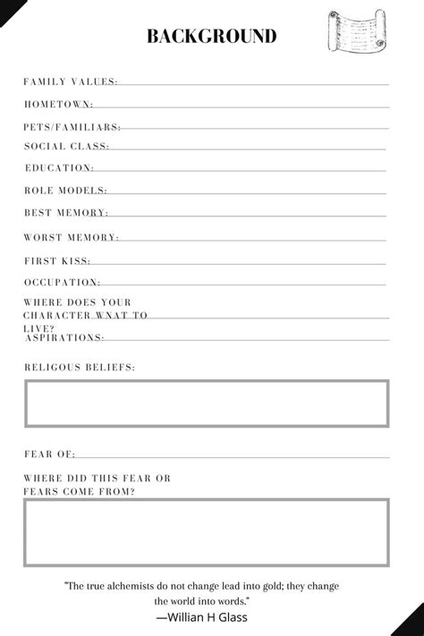 Character Creation Template For Writing Etsy