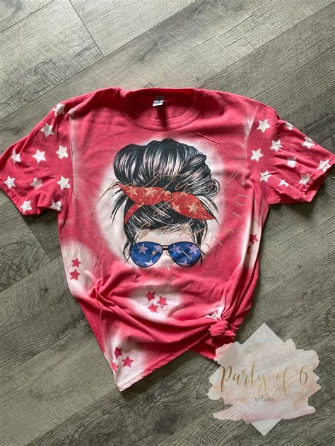 Messy Bun Usa Bleached Shirt Red White And Blue Messy Bun Etsy