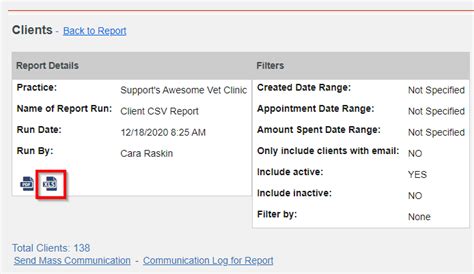 how can i generate a csv file from the client report evetpractice