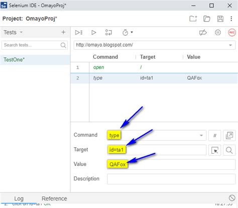 new selenium ide using type command for typing text into text area