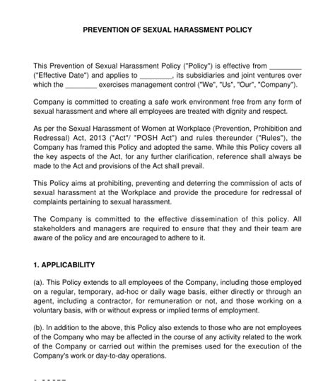 Posh Prevention Of Sexual Harassment Policy
