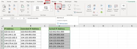 how to sort ip address from low to high in excel