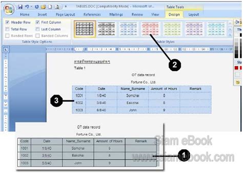 สร้างตารางสำเร็จรูปด้วย Word 2007