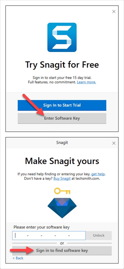 snagit entering your software key techsmith support