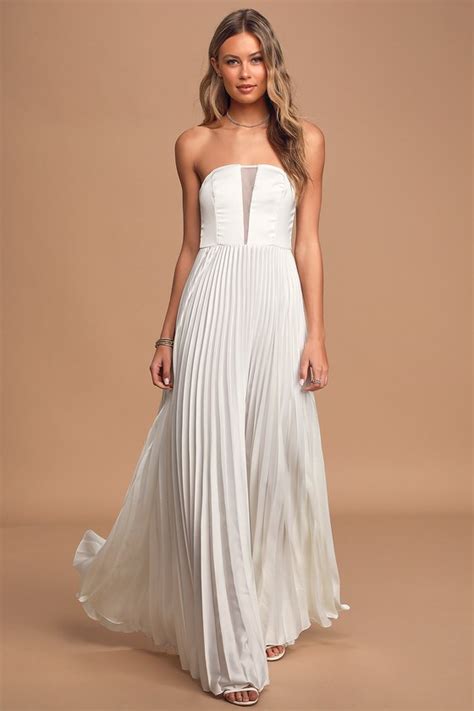 Chic Ivory Maxi Dress Satin Maxi Dress Strapless Maxi Dress Lulus
