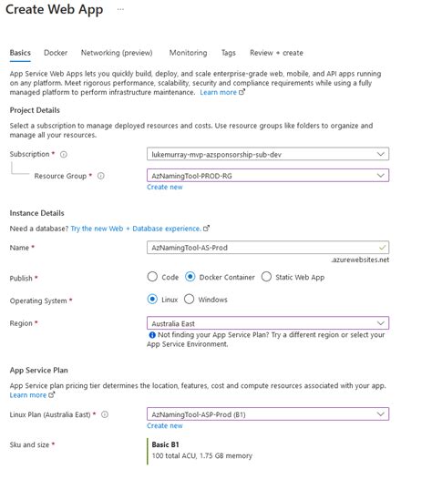 deploy azure naming tool into an azure webapp as a container luke geek nz