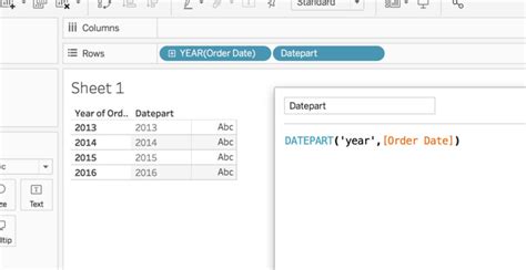 how to apply datepart in tableau