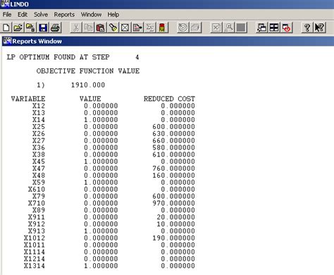 lindo shortest path problem