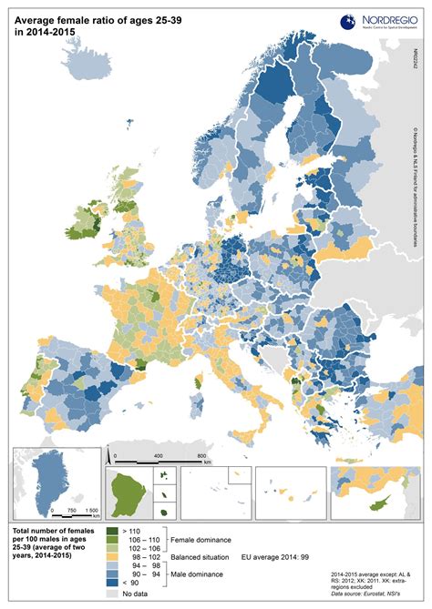 Average Female Ratio Of Ages 25 39 In 2014 2015 Nordregio