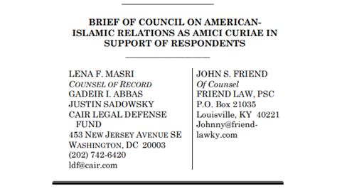 Cair Friend Law File U S Supreme Court Amicus Brief Opposing Improper
