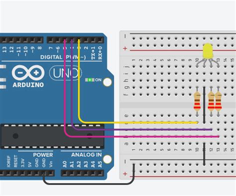 interfacing rgb led with arduino on tinkercad 4 steps