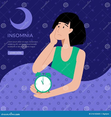 Insomnio La Mujer No Puede Dormir Personaje Femenino Sufre Insomnio