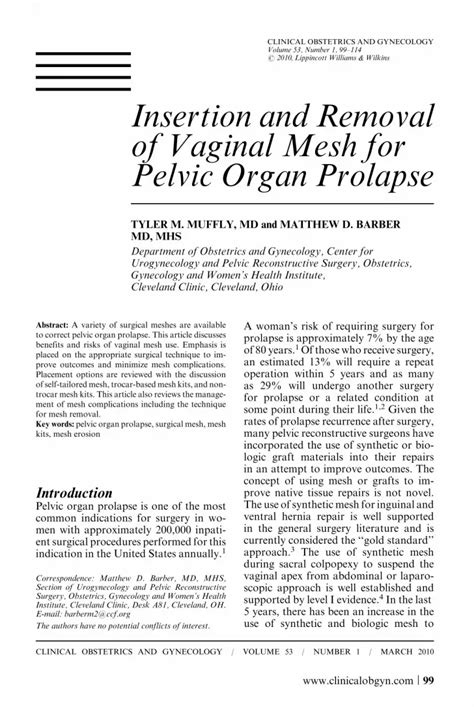 Pdf Insertion And Removal Of Vaginal Mesh For Pelvic Organ Dokumen Tips