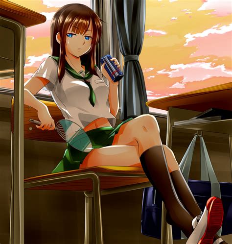 Wallpaper Long Hair Anime Girls Blue Eyes Sky Legs Clouds