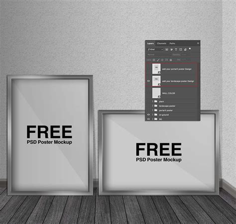 A4 Landscape And Portrait Poster Mockup Psd