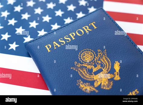 New Blue United States Of America Passport On Us Flag Background
