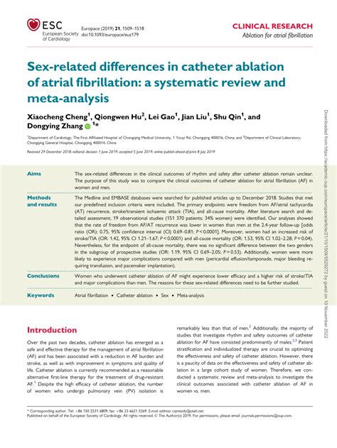 Pdf Sex Related Differences In Catheter Ablation Of Atrial