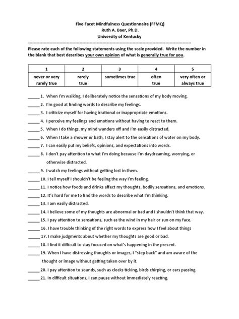 Five Facet Mindfulness Questionnaire Pdf