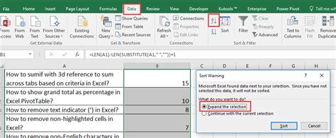 how to sort list of cells by word count in excel