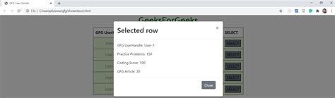 how to show contents of selected row of a table in