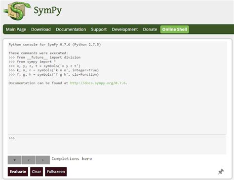 sympy live una consola de python online numython