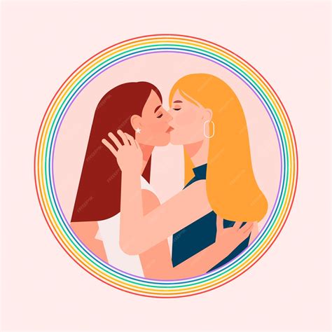 Free Vector Lesbian Couple Kiss In Flat Design Style