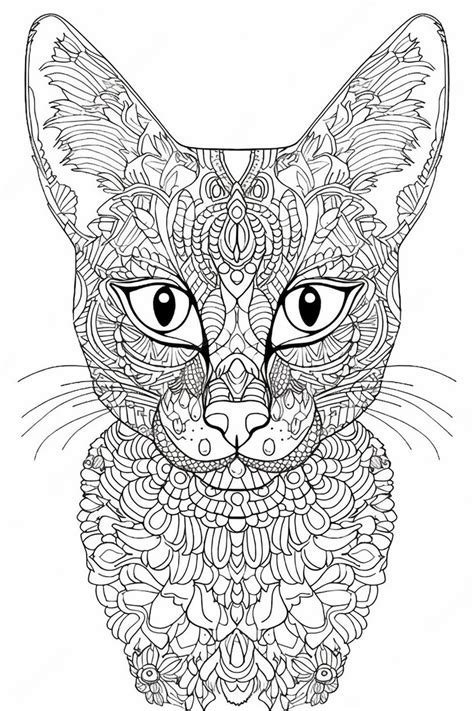 Un Dibujo En Blanco Y Negro De Un Gato Con Un Patrón De Flores Y La