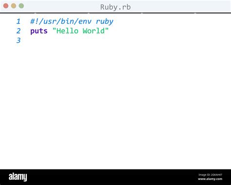 ruby language hello world program sample in editor window illustration