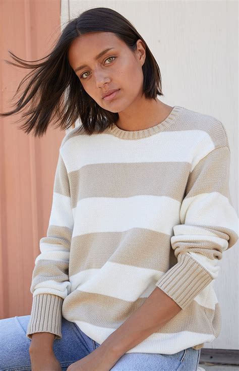 John Galt White And Tan Striped Brianna Sweater Pacsun