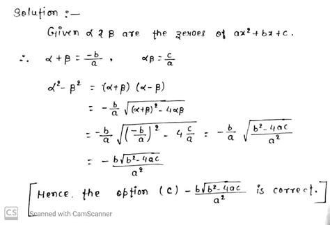 If Alpha And Beta Are The Zeros Of The Quadratic Polynomial A X 2 Bx