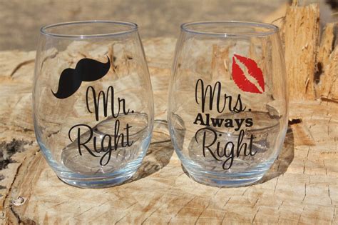 Mr And Mrs Cups Wine Glass Vinyl Wedding Glassware Stemless Wine