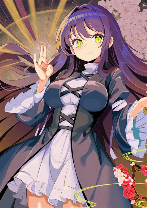Anime Girl With Purple Hair And Yellow Eyes