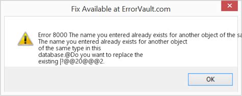 how to fix error 8000 the name you entered already exists for another