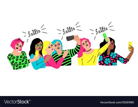 Group Selfie On White Background Royalty Free Vector Image