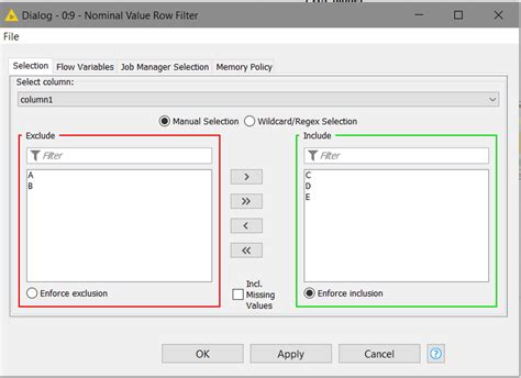 multiple sequential nominal values row splitter filter knime