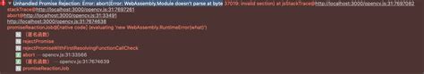 unhandled promise rejection error abort error webassembly module