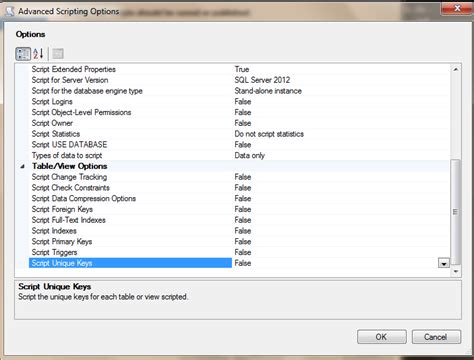 sql server generate script without primary key stack