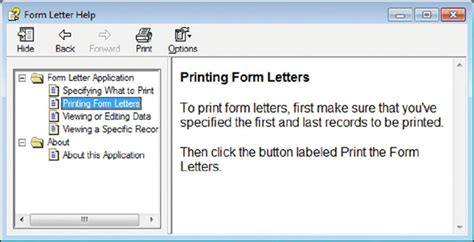 screenshot shows a form letter help window with a scroll