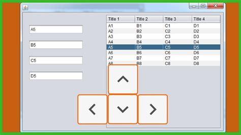 java how to use jtable and up down arrows in java