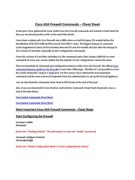 cisco asa firewall commands cheat sheet ip address computer network