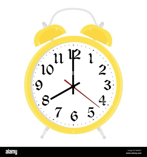 Vector Illustration Yellow Retro Alarm Clock Isolated On White