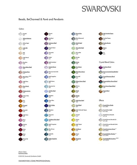 Swarovski Color Chart Crystals Bead Size Chart Crystal Beads